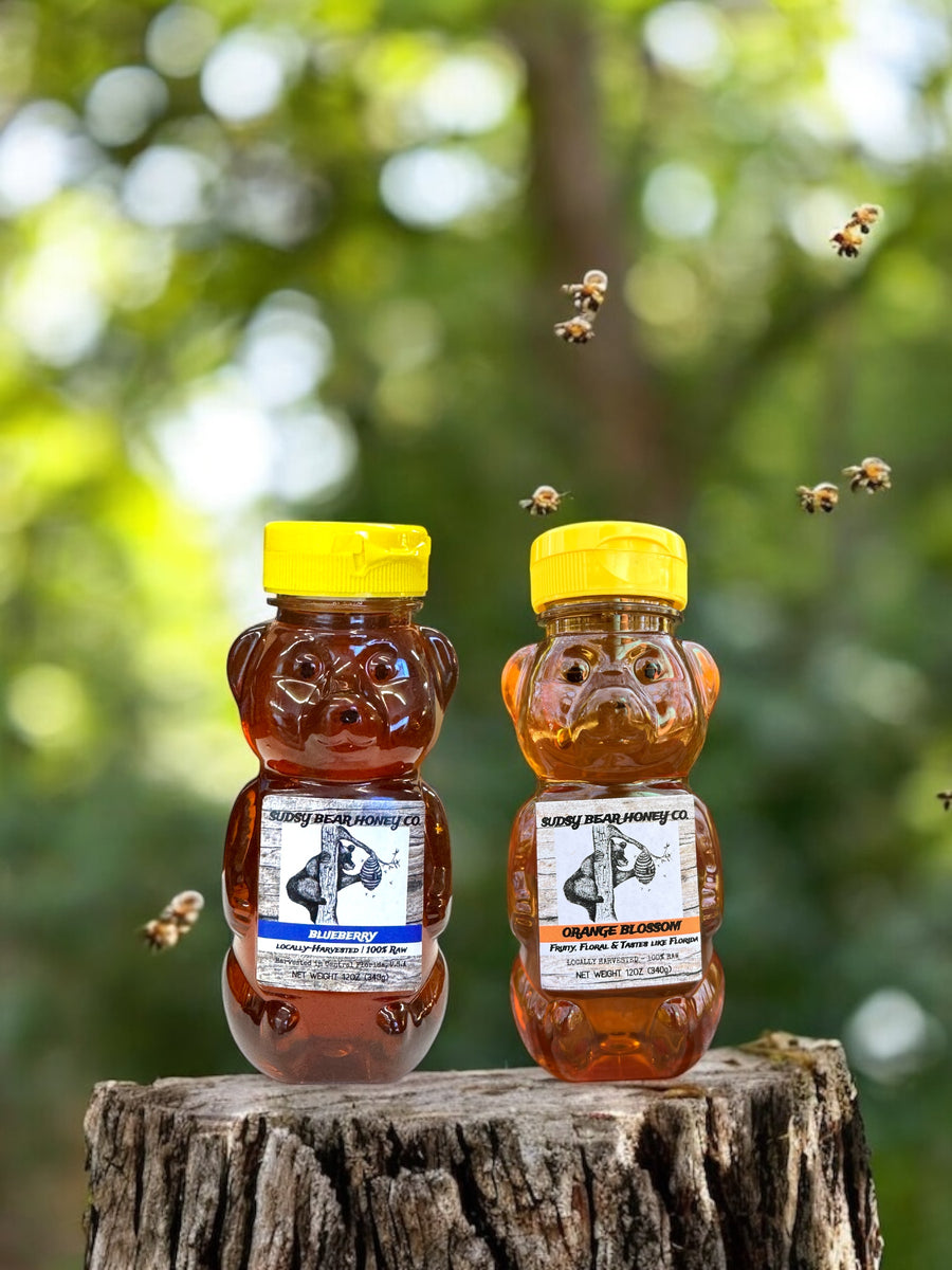12oz Honey Bear Duo - Blueberry & Orange Blossom Honey – SUDSY BEAR ...